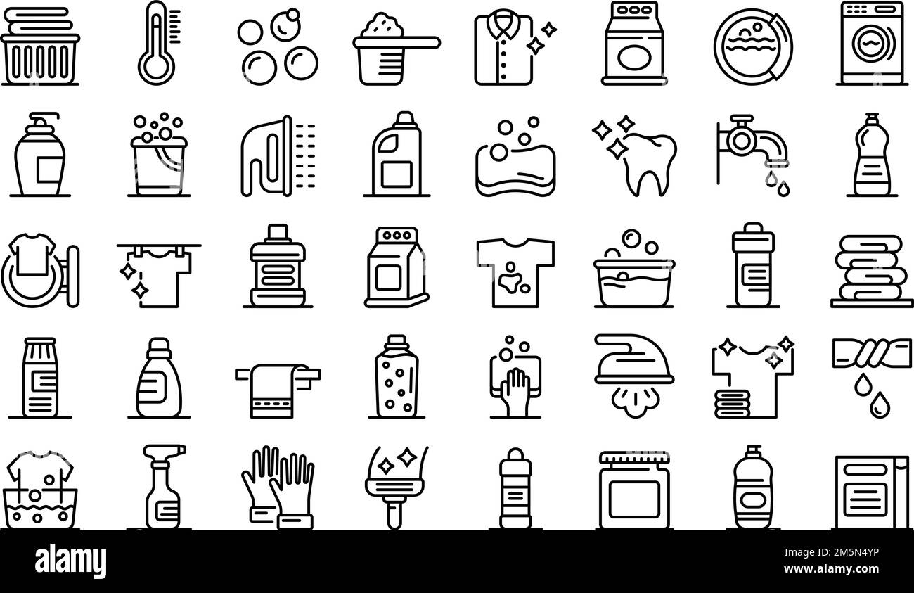 Bleach icons set. Outline set of bleach vector icons for web design ...
