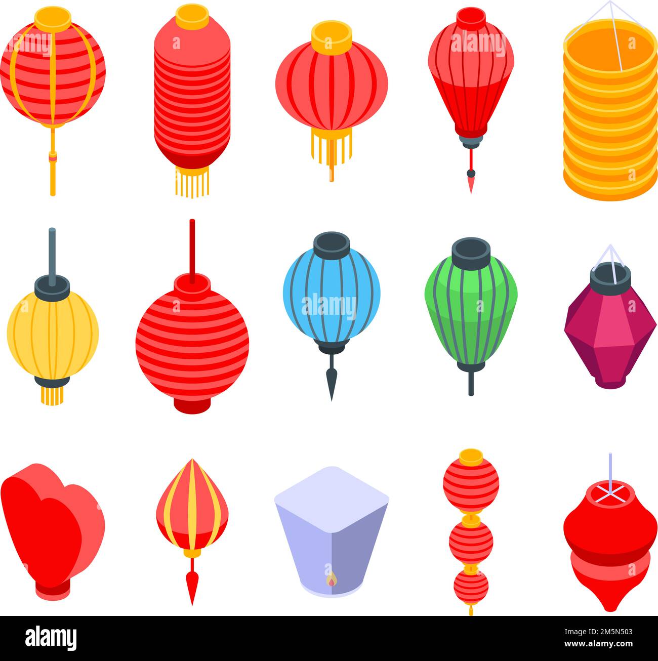 Chinese lantern icons set. Isometric set of chinese lantern vector ...