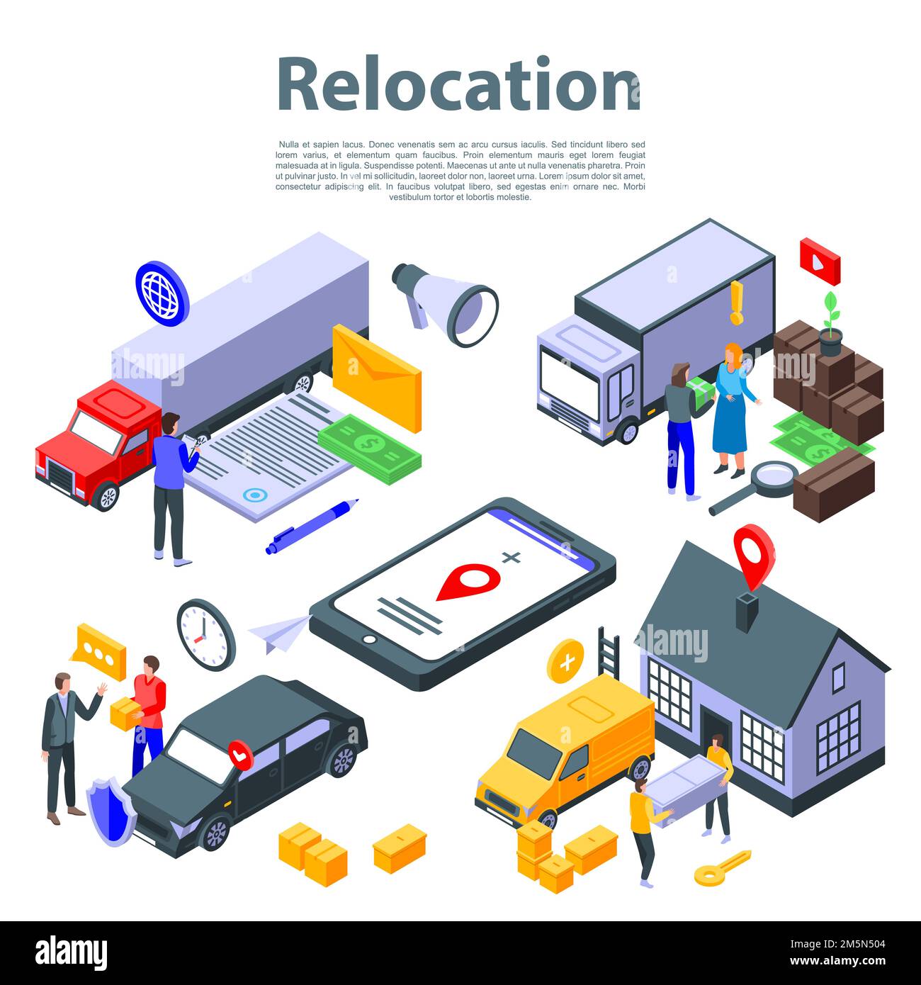 Relocation move concept banner. Isometric illustration of relocation ...