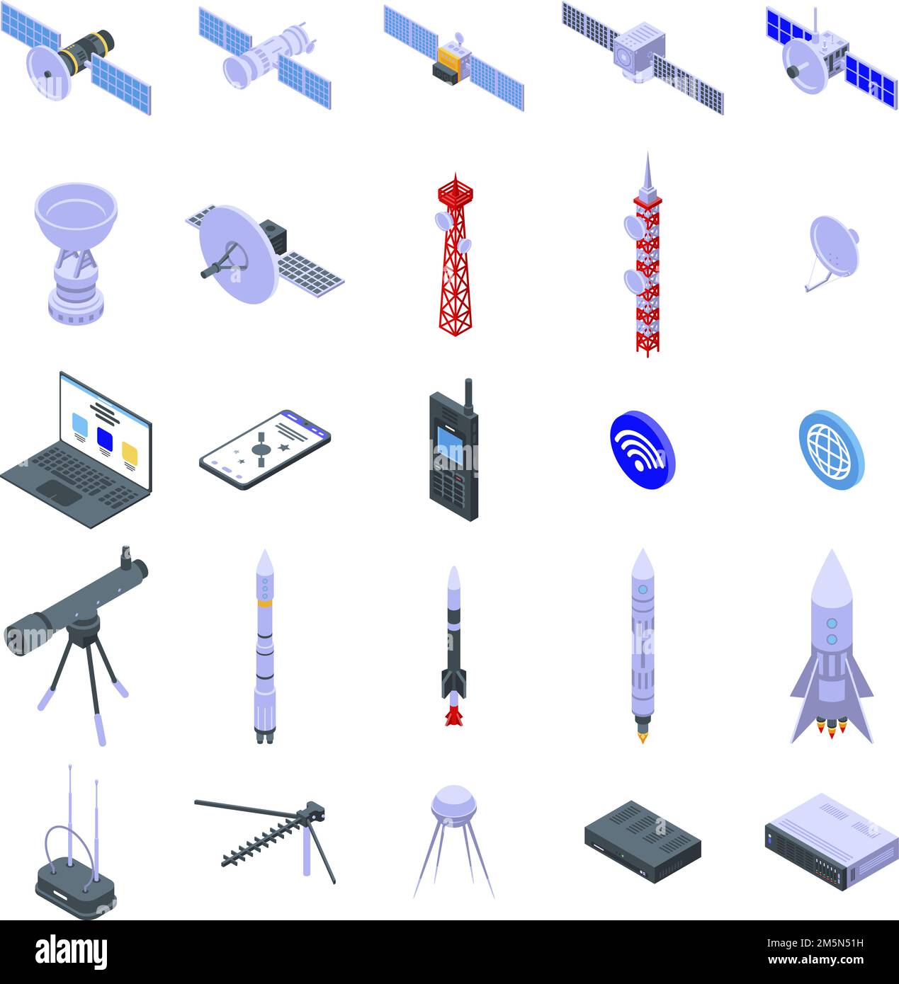 Satellite icons set. Isometric set of satellite vector icons for web design isolated on white ...