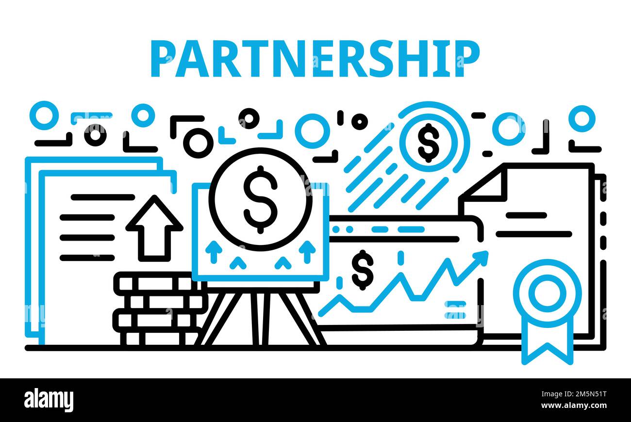 Finance partnership banner. Outline illustration of finance partnership ...