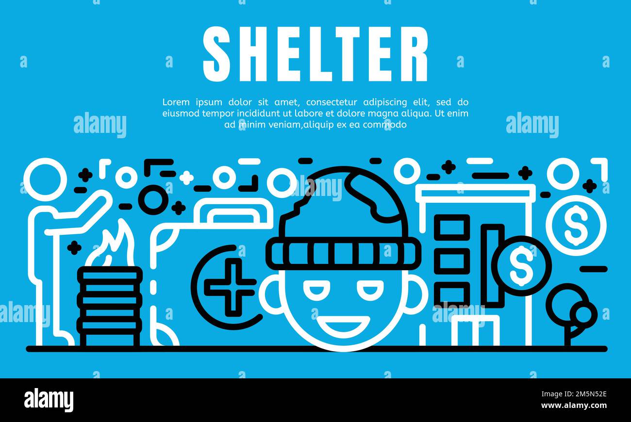 People shelter banner. Outline illustration of people shelter vector ...