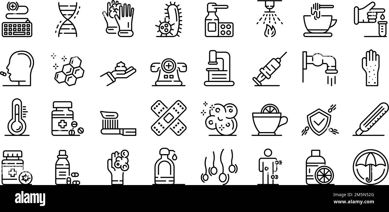 Prevention icons set. Outline set of prevention vector icons for web ...