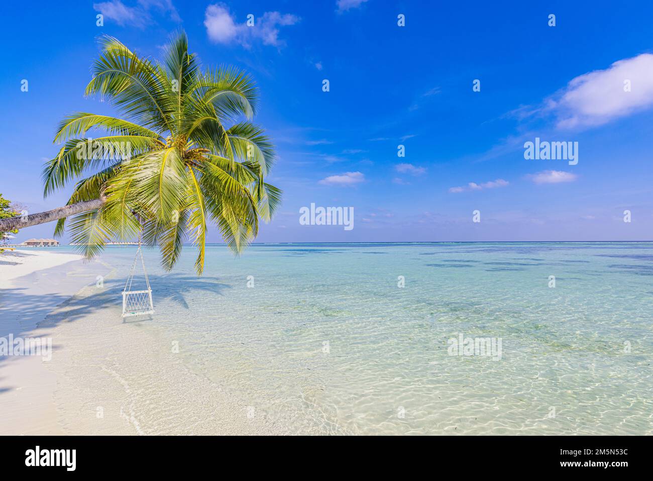 Beautiful tropical beach paradise. Calm sea waves sunny sky white sand ...