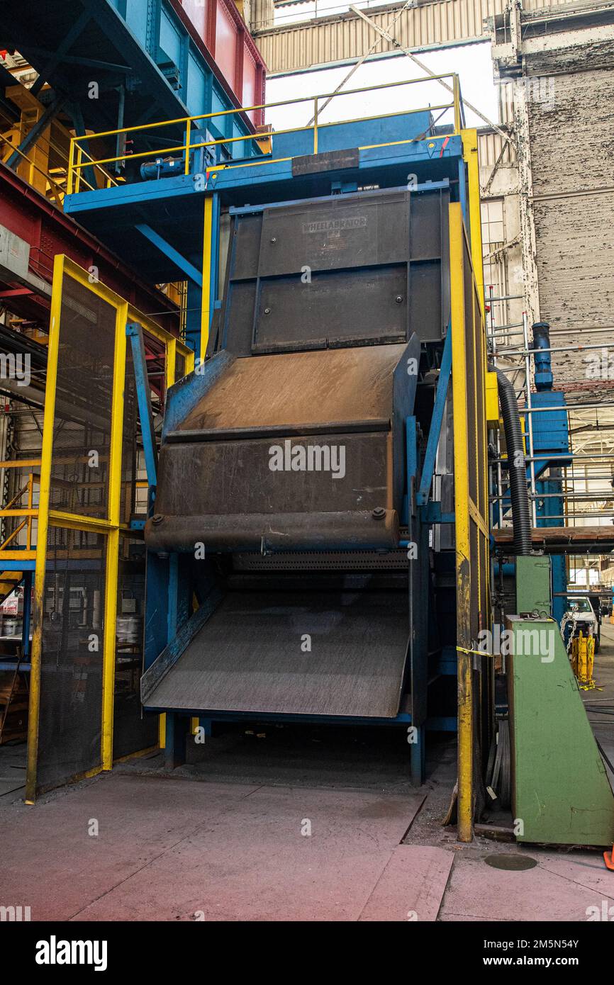 The wheelabrator is used to strip paint and help clean the chains that ...