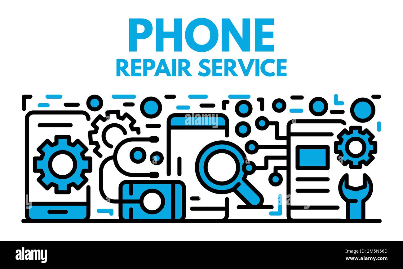 Phone repair service banner. Outline illustration of phone repair ...