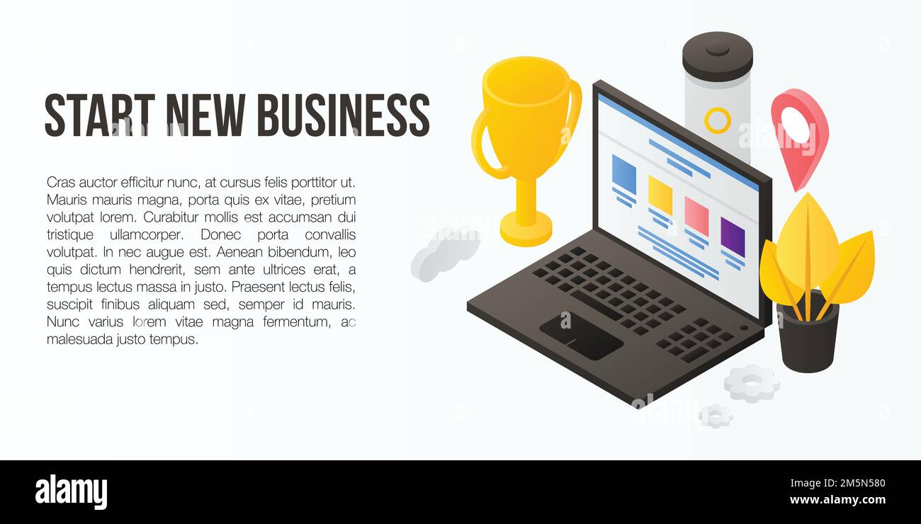 Start new business concept banner. Isometric illustration of start new ...
