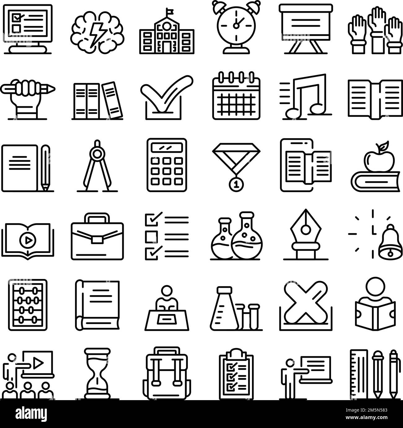 Lesson icons set. Outline set of lesson vector icons for web design ...