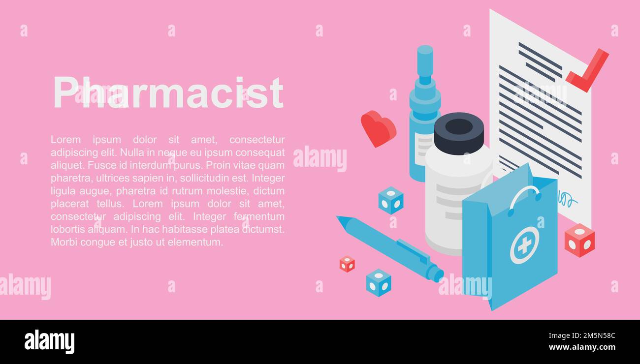 Pharmacist concept banner. Isometric illustration of pharmacist vector ...
