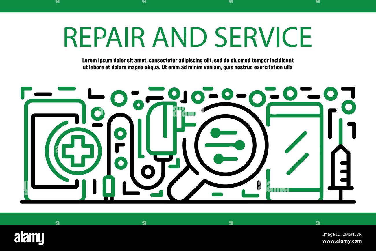 Repair and service smartphone banner. Outline illustration of repair ...