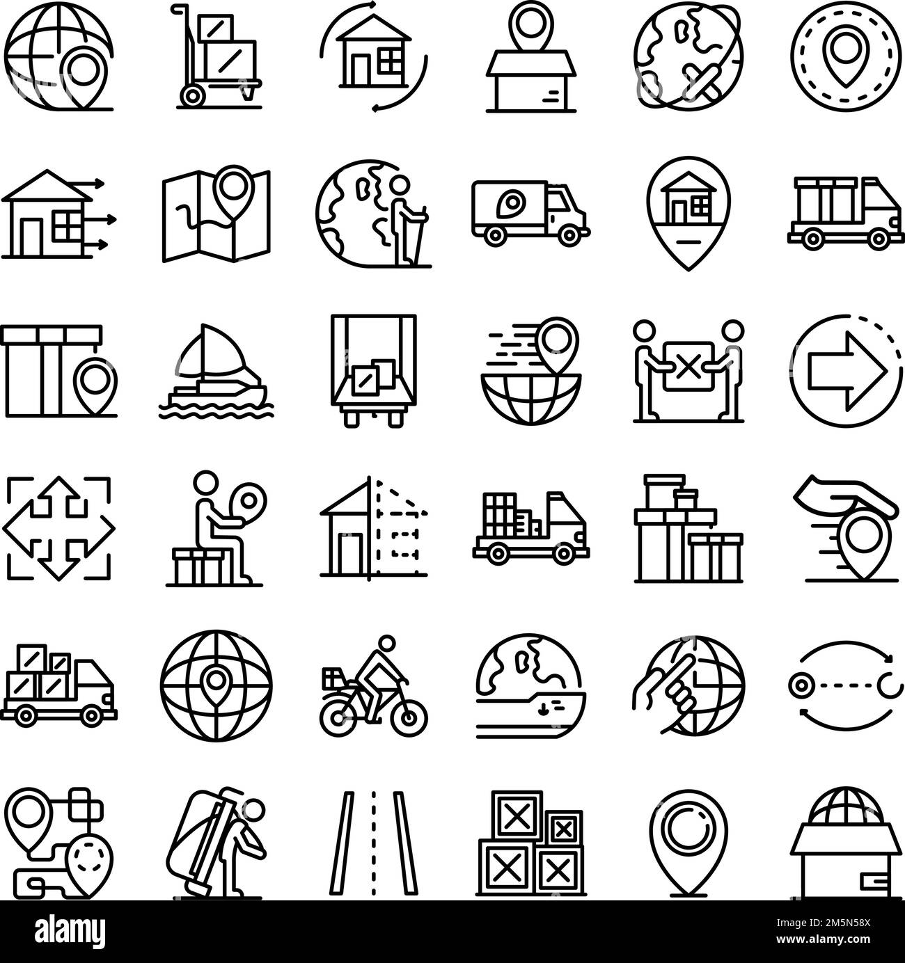 Relocation icons set. Outline set of relocation vector icons for web ...