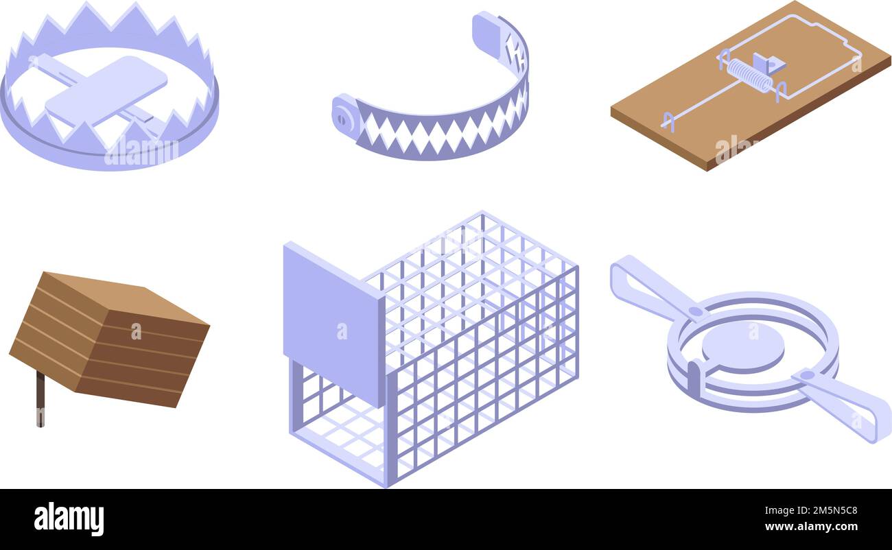 Trap icons set. Isometric set of trap vector icons for web design ...