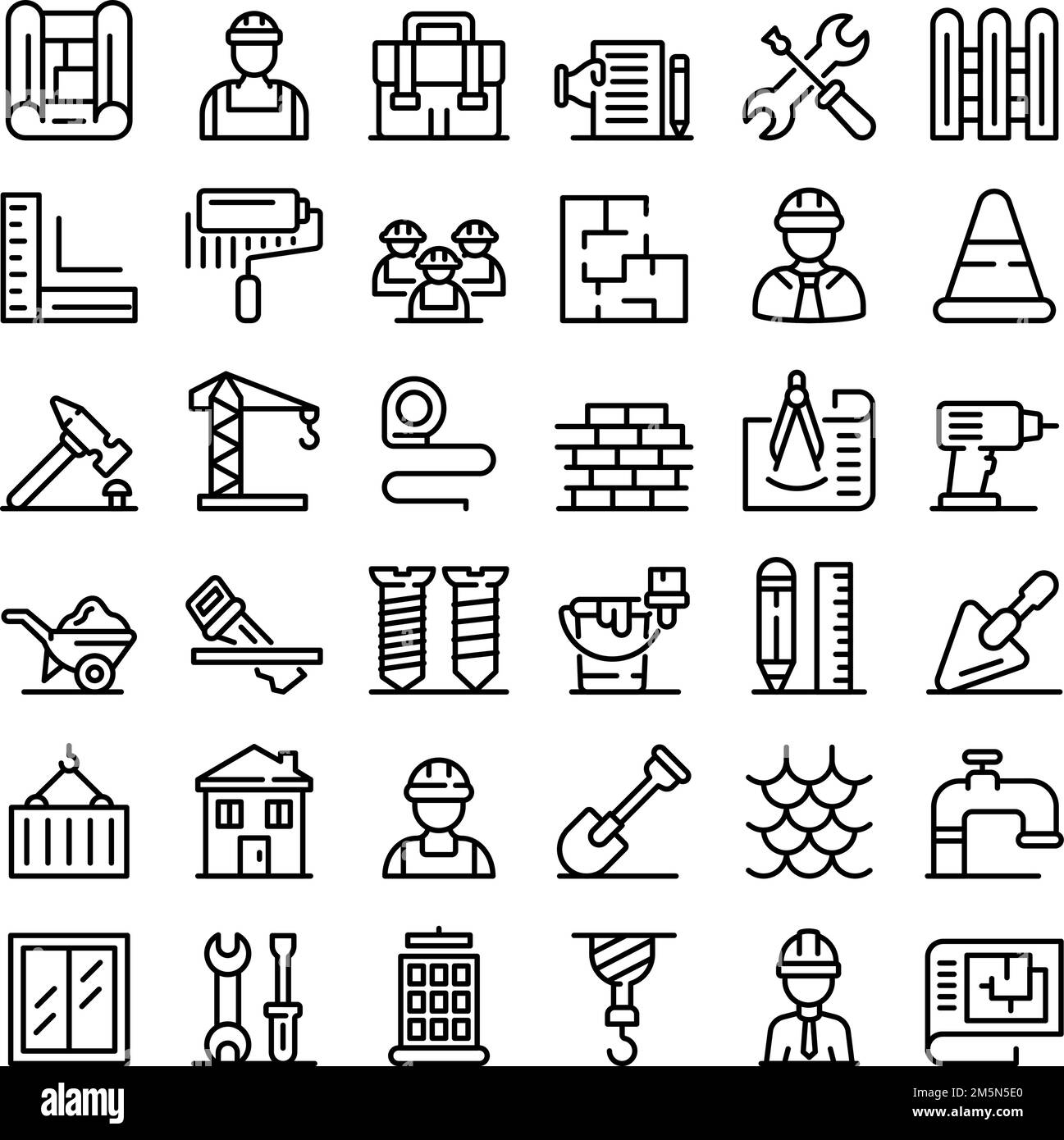 Contractor icons set. Outline set of contractor vector icons for web ...