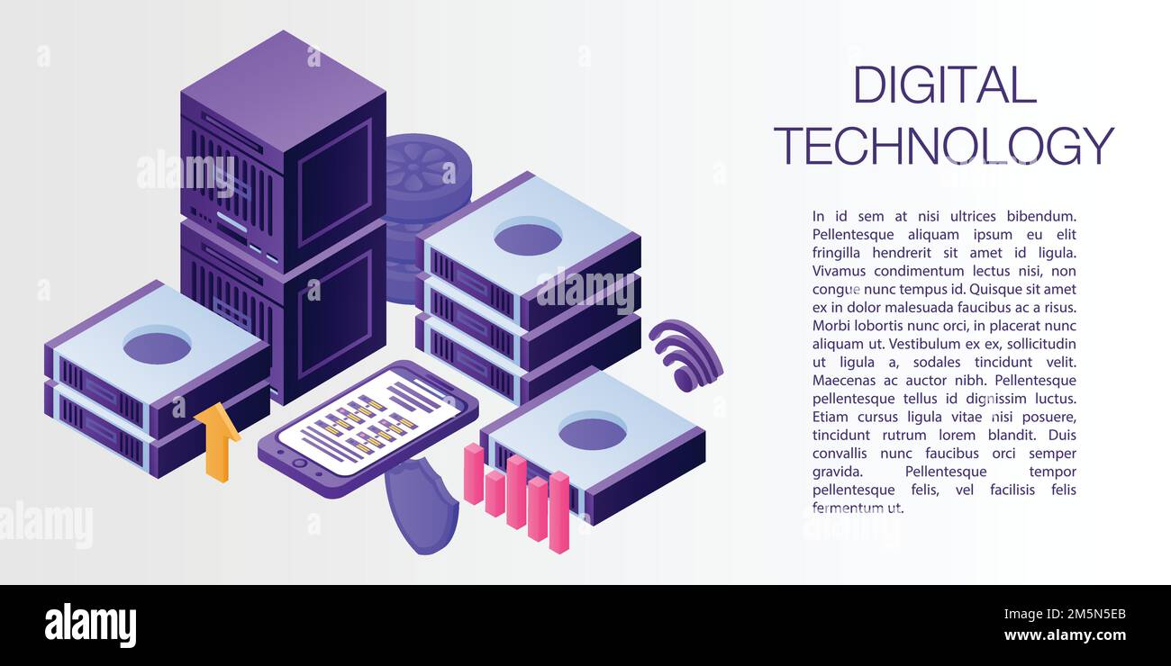 Digital technology concept banner. Isometric illustration of digital ...