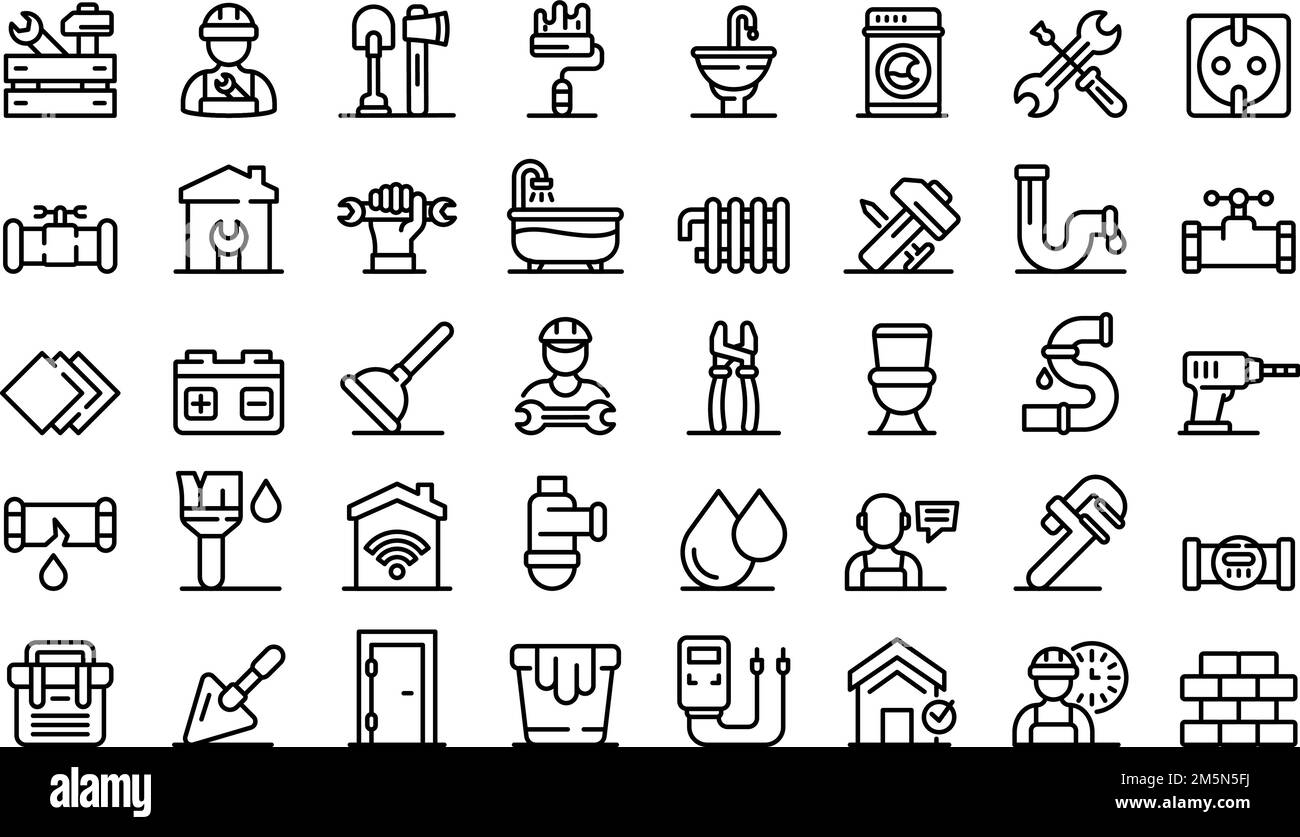 Repairman icons set. Outline set of repairman vector icons for web ...