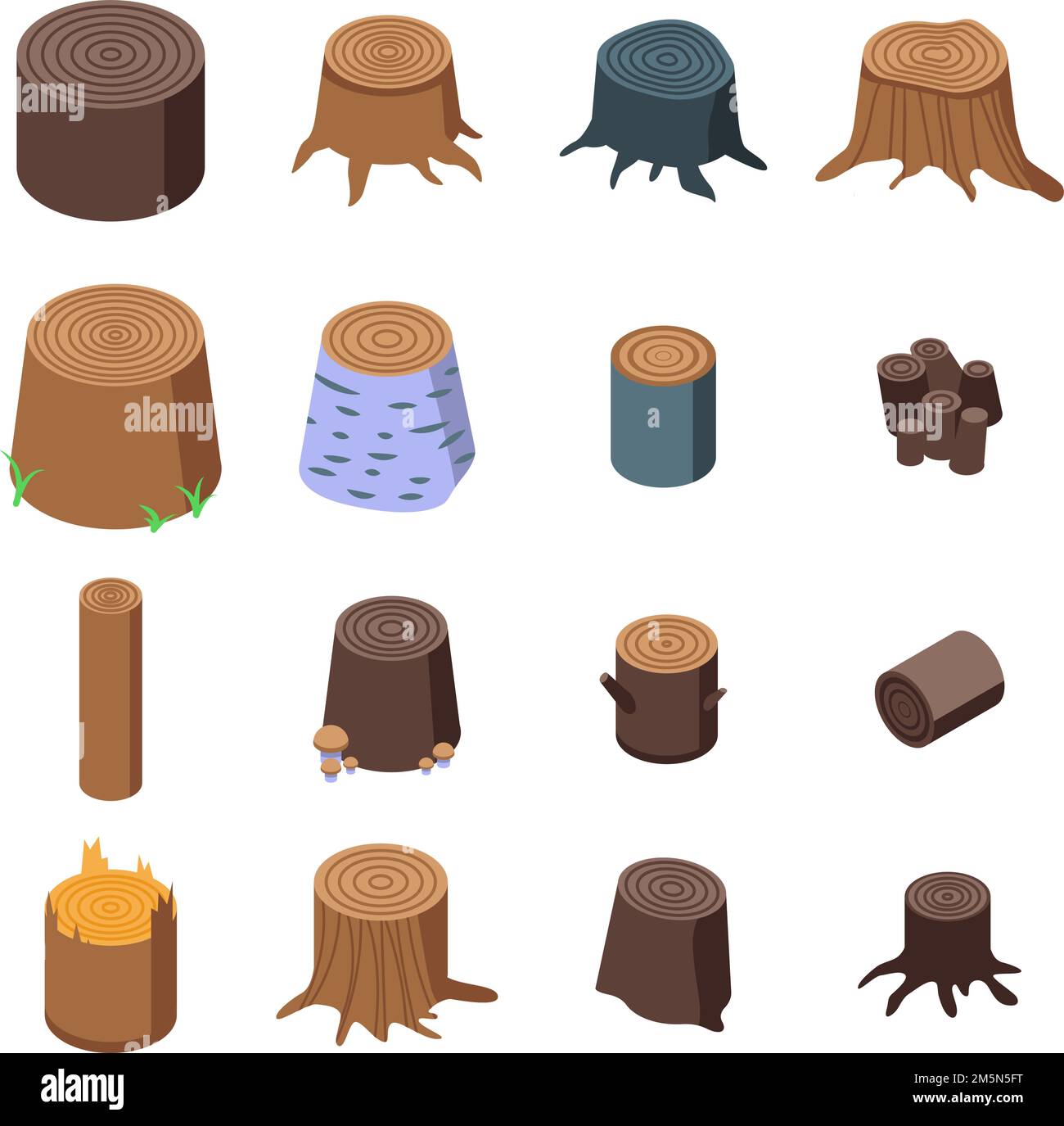 Stumps tree icons set. Isometric set of stumps tree vector icons for ...