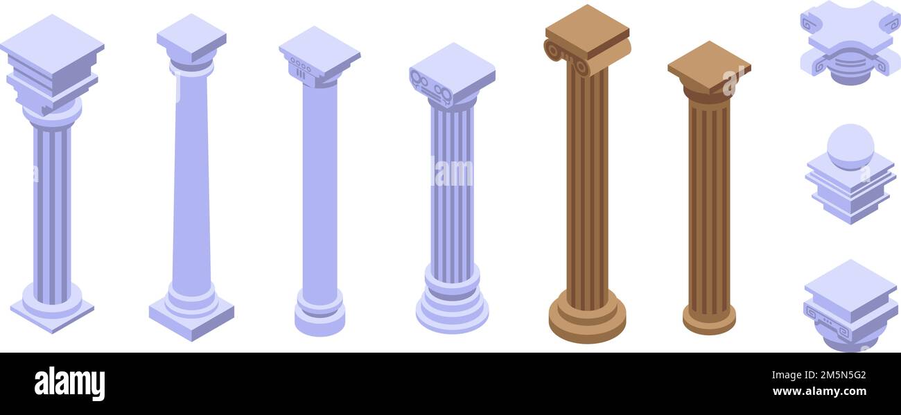 Pillar icons set. Isometric set of pillar vector icons for web design ...