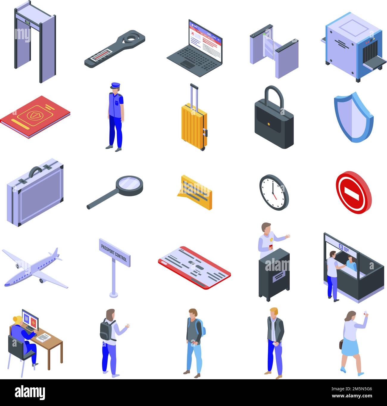 Passport control icons set. Isometric set of passport control vector icons for web design ...