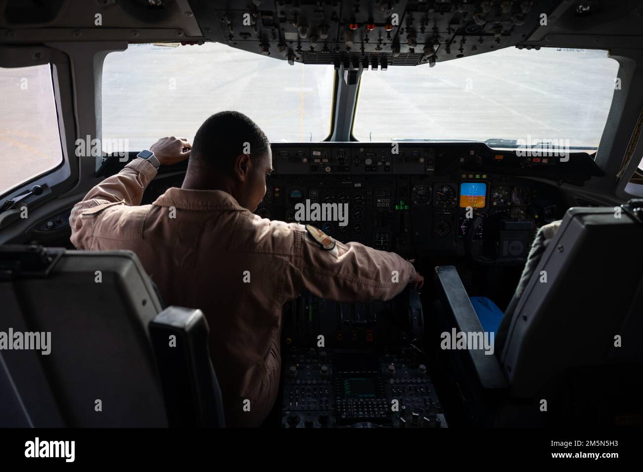 A U.S. Air Force flight engineer assigned to the 908th Expeditionary ...