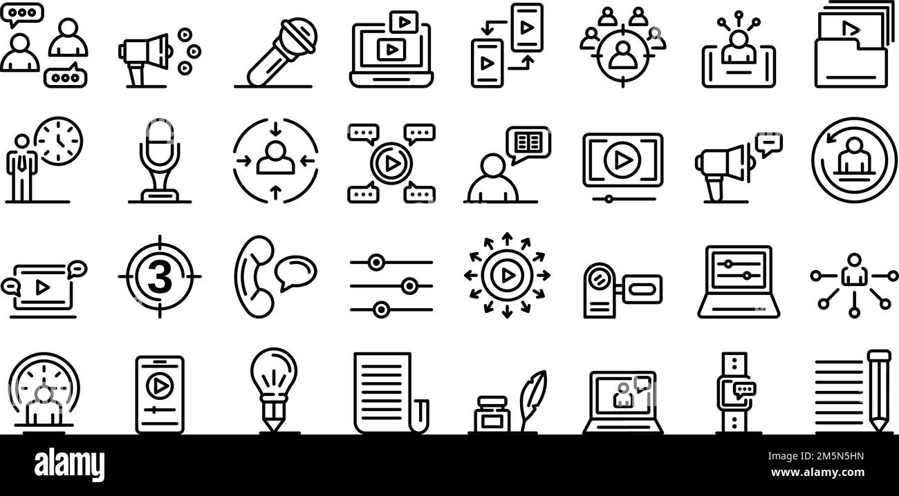Storyteller icons set. Outline set of storyteller vector icons for web ...