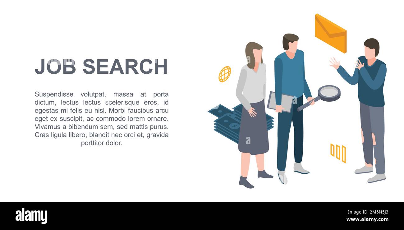 Job search concept banner. Isometric illustration of job search vector ...