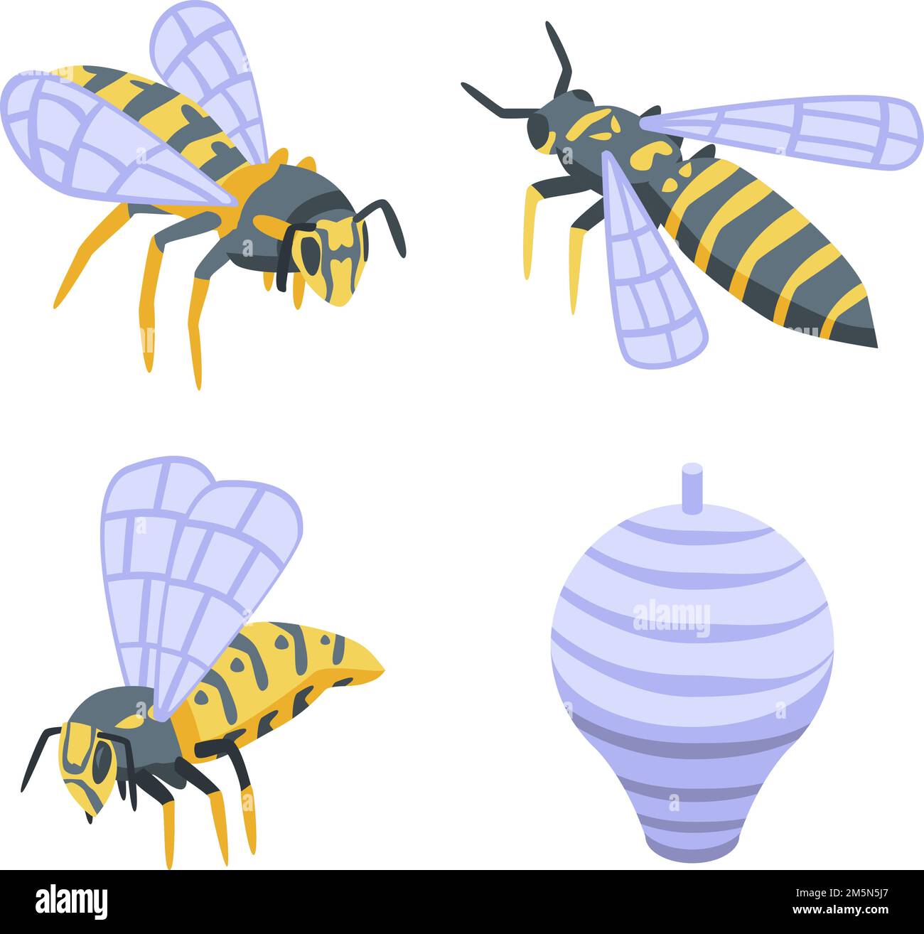 Wasp icons set. Isometric set of wasp vector icons for web design ...