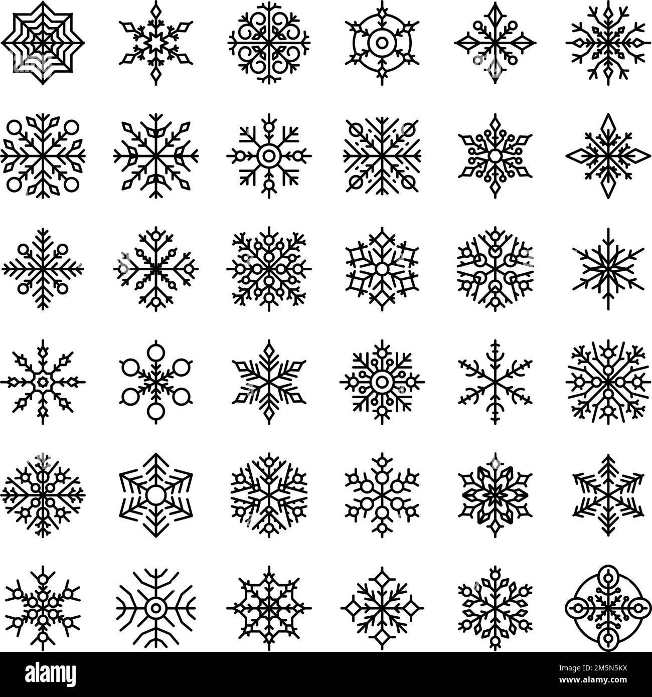 Snowflake icons set. Outline set of snowflake vector icons for web ...