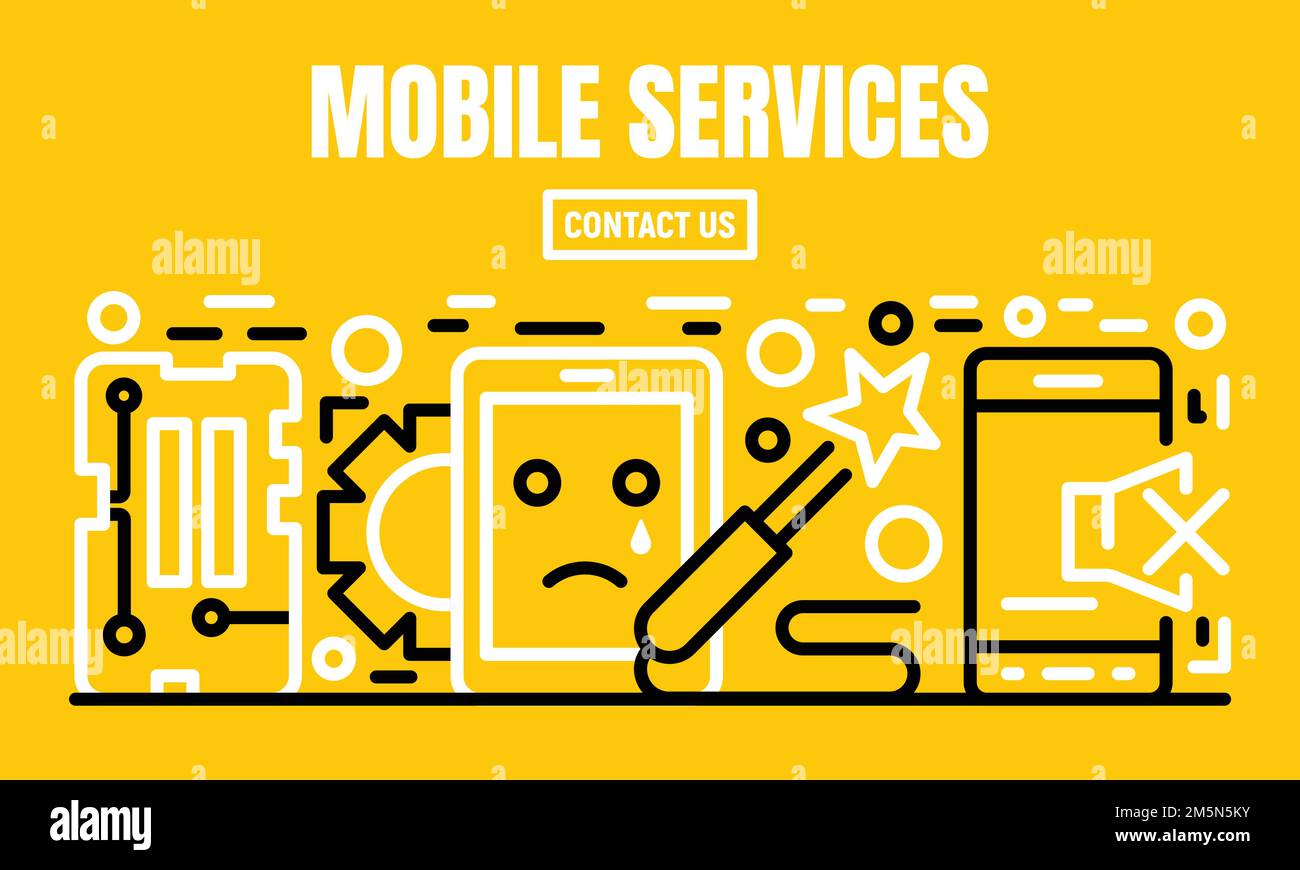 Mobile services banner. Outline illustration of mobile services vector ...