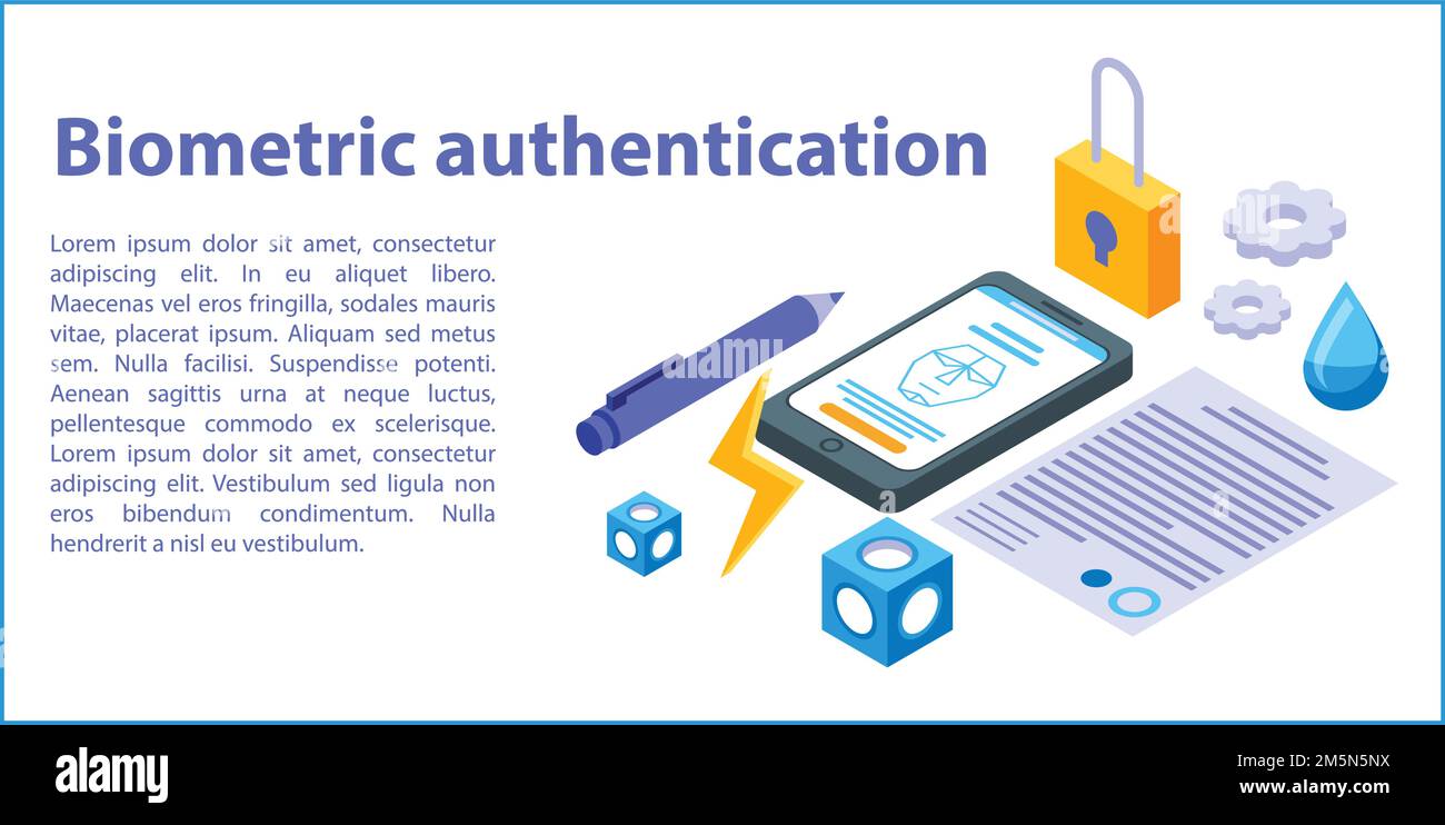 Biometric authentication concept banner. Isometric illustration of ... Biometric authentication concept banner. Isometric illustration of ...