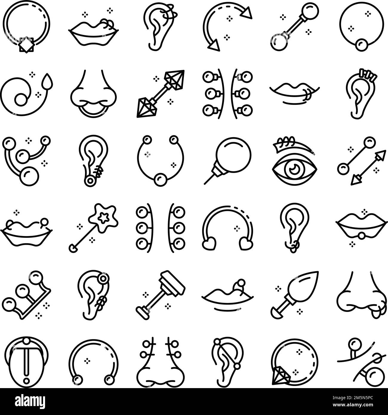 Piercing icons set. Outline set of piercing vector icons for web design ...
