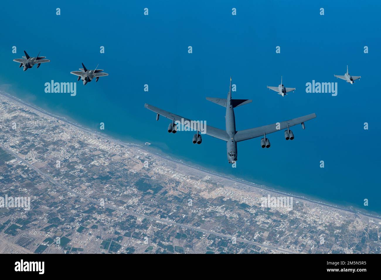 A U.S. Air Force B-52H Stratofortress flies alongside Royal Air Force ...