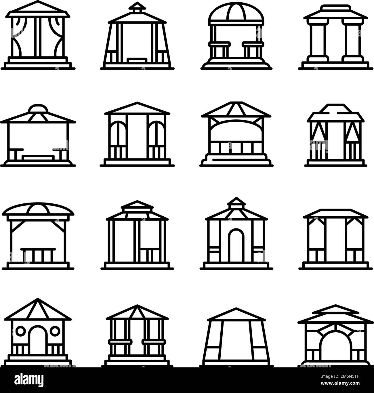 Gazebo icons set. Outline set of gazebo vector icons for web design ...