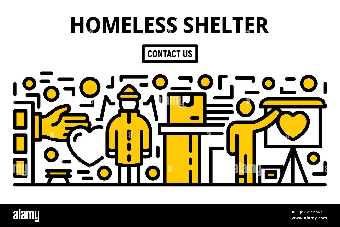 Homeless shelter banner. Outline illustration of homeless shelter ...