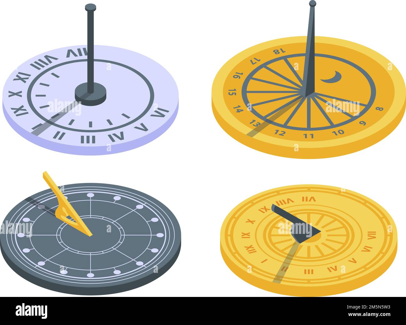 Sundial icons set. Isometric set of sundial vector icons for web design ...