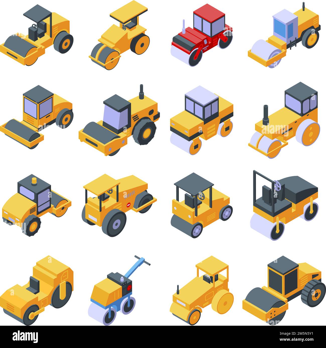 Road roller icons set. Isometric set of Road roller vector icons for ...