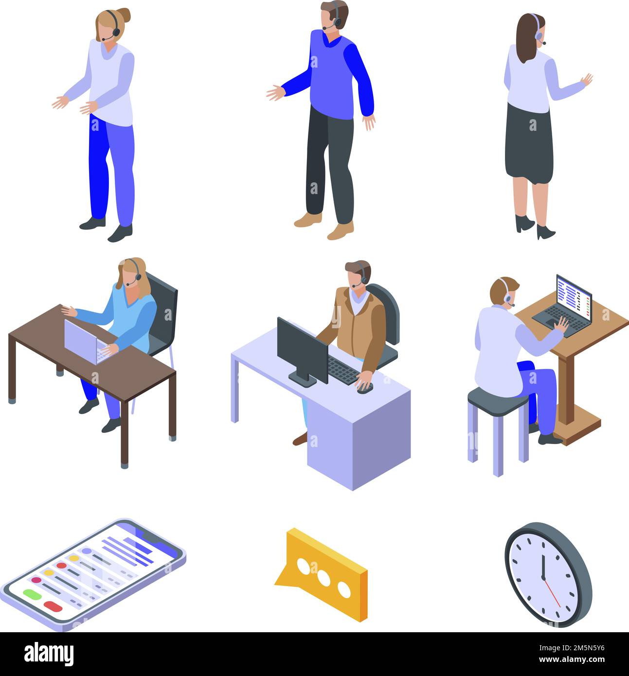 Call center employees icons set. Isometric set of call center employees ...