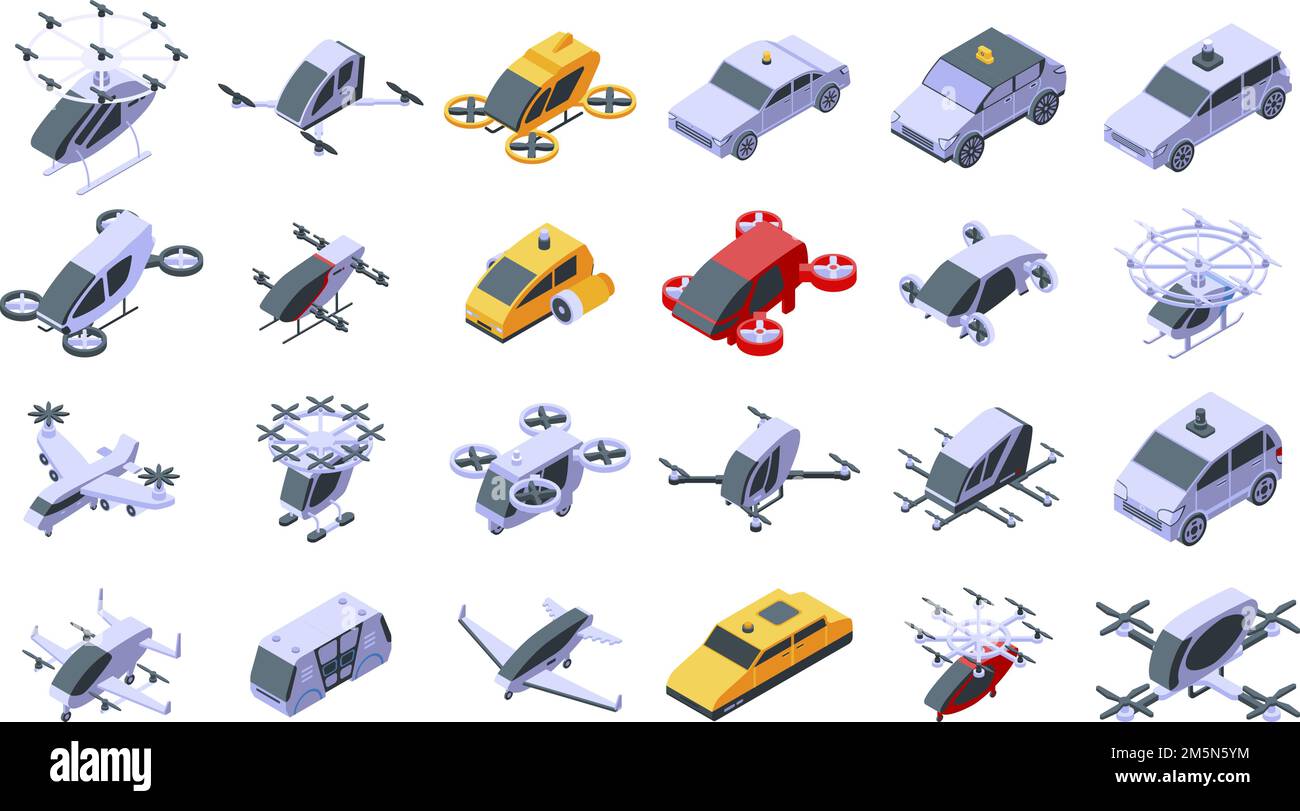Unmanned taxi icons set. Isometric set of unmanned taxi vector icons for web design isolated on ...