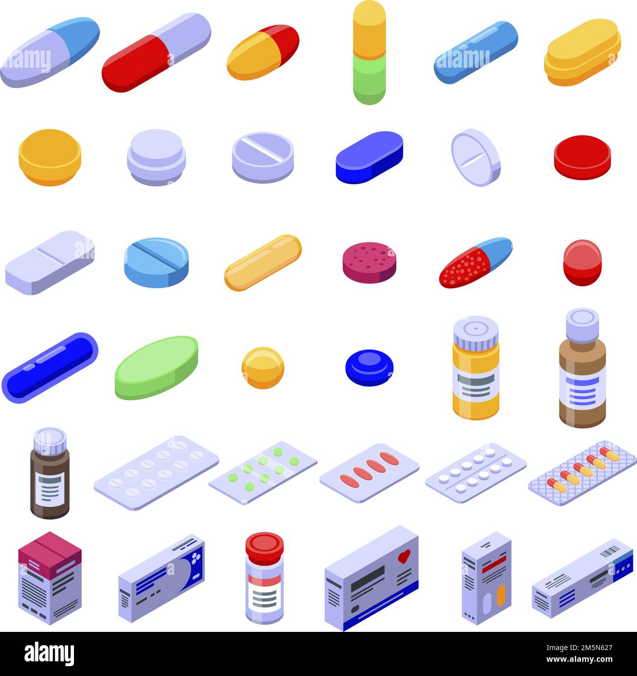Pill drug icons set. Isometric set of pill drug vector icons for web ...