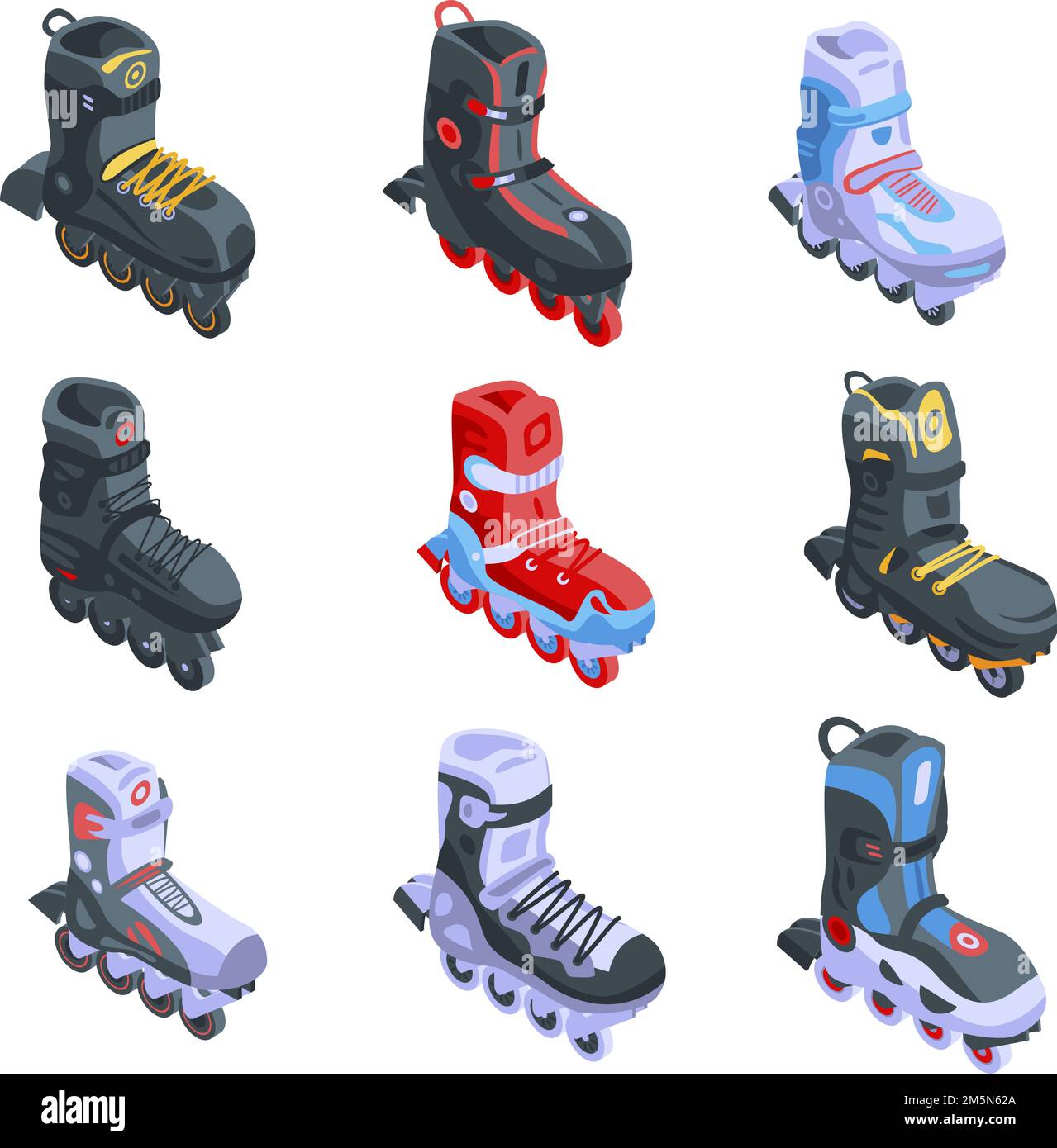 Inline skates icons set. Isometric set of inline skates vector icons ...