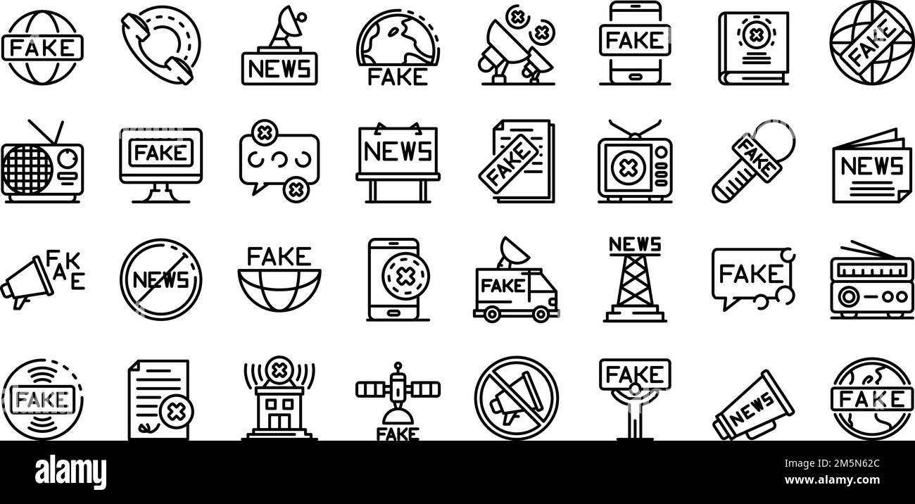 Fake news icons set. Outline set of fake news vector icons for web ...