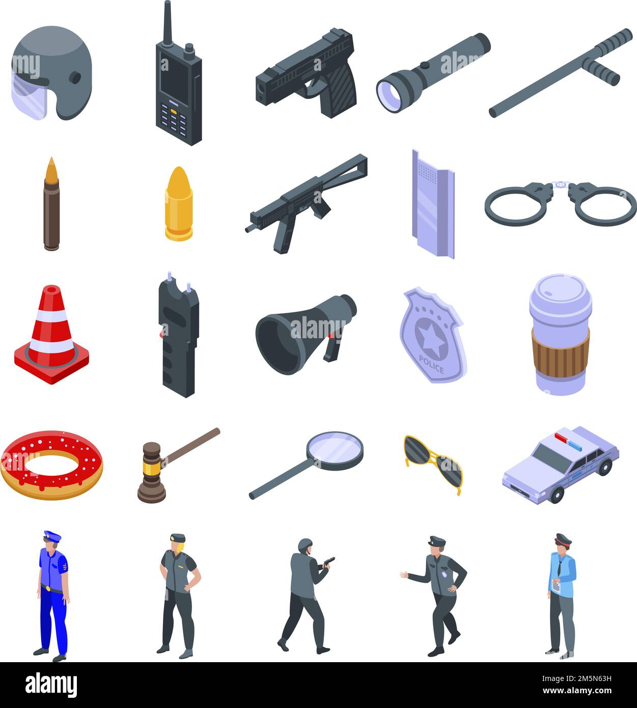 Police equipment icons set. Isometric set of police equipment vector ...