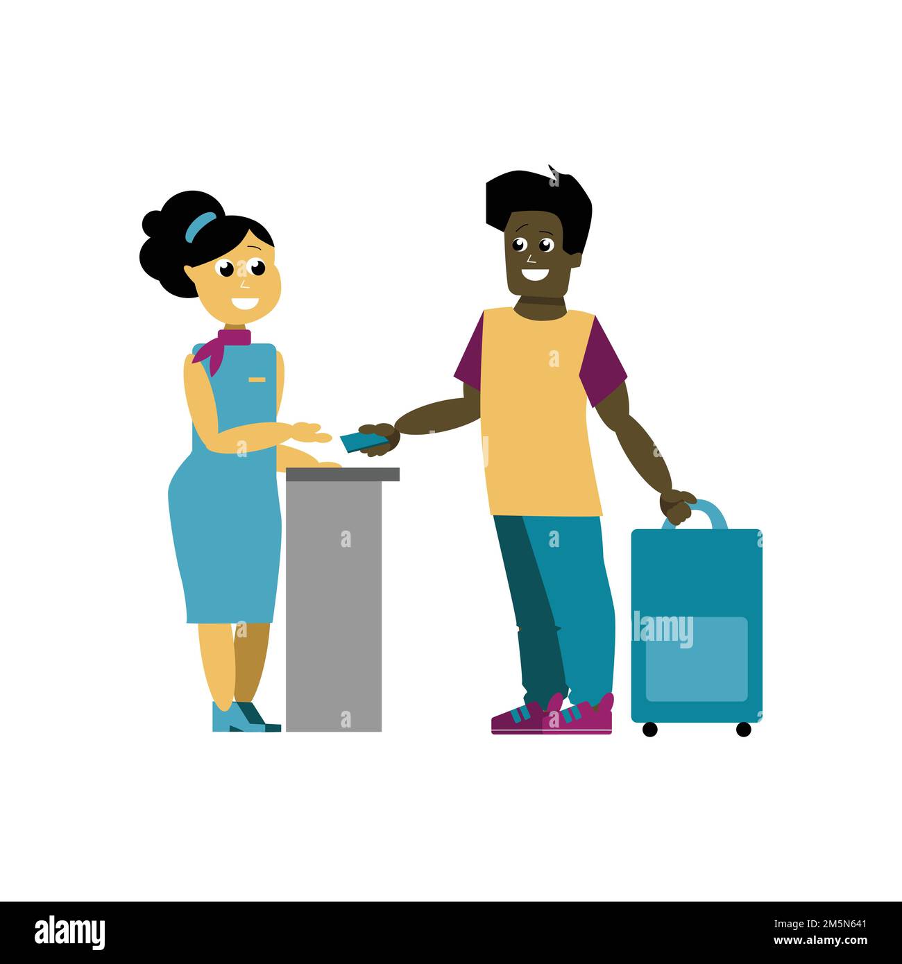 the airport worker checked the passenger s ticket. Man holds passport ...