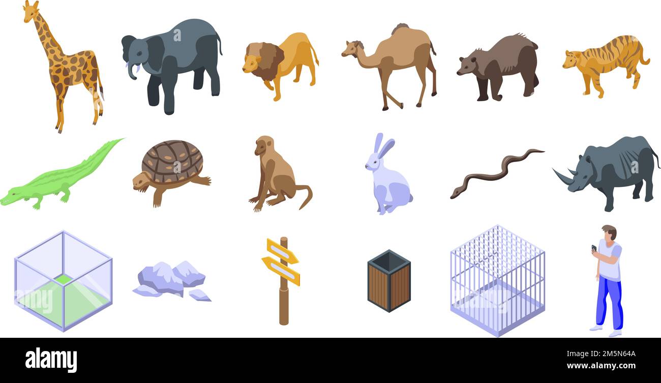 Park zoo icons set. Isometric set of park zoo vector icons for web ...