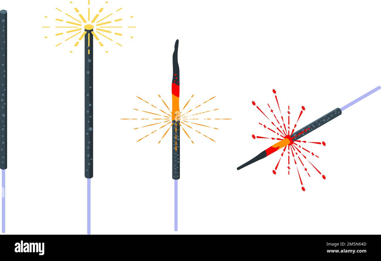 Sparkler icons set. Isometric set of sparkler vector icons for web ...