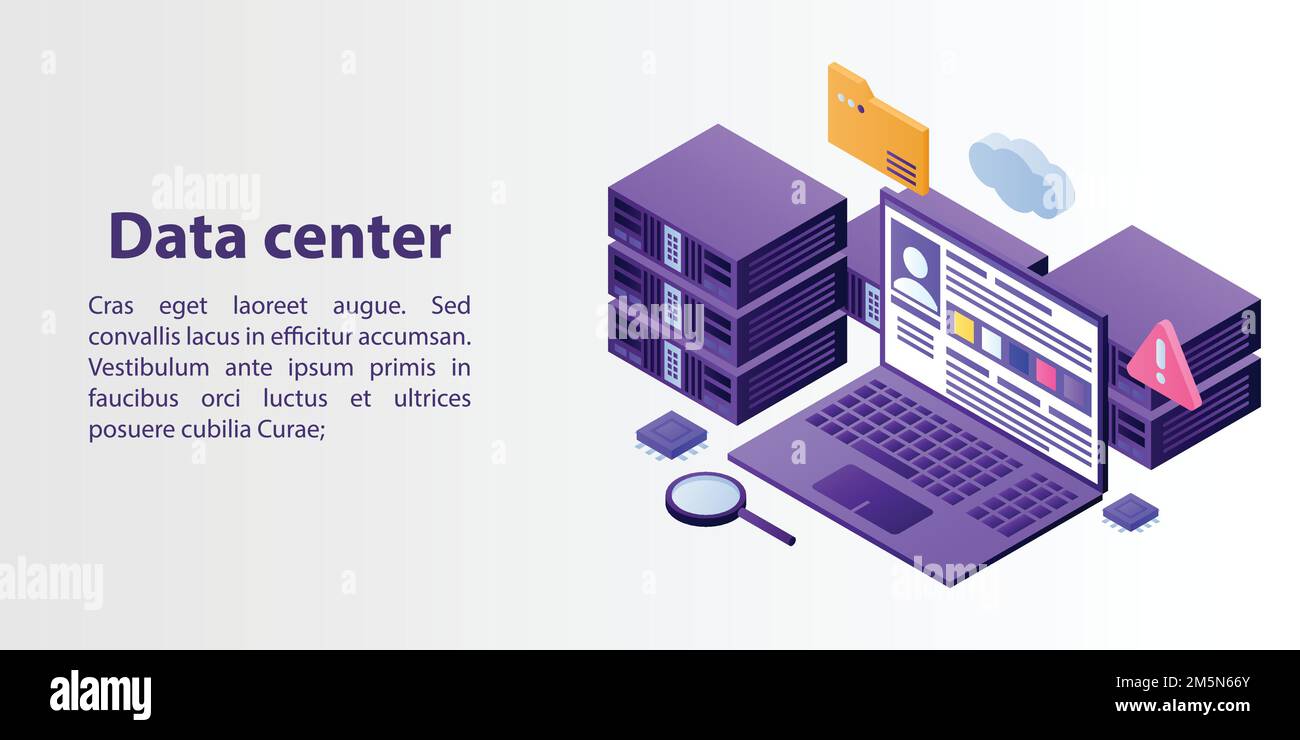 Data center concept banner. Isometric illustration of data center ...
