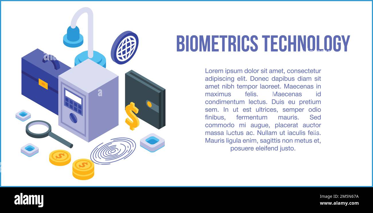 Biometrics Technology Concept Banner Isometric Illustration Of Biometrics Technology Vector