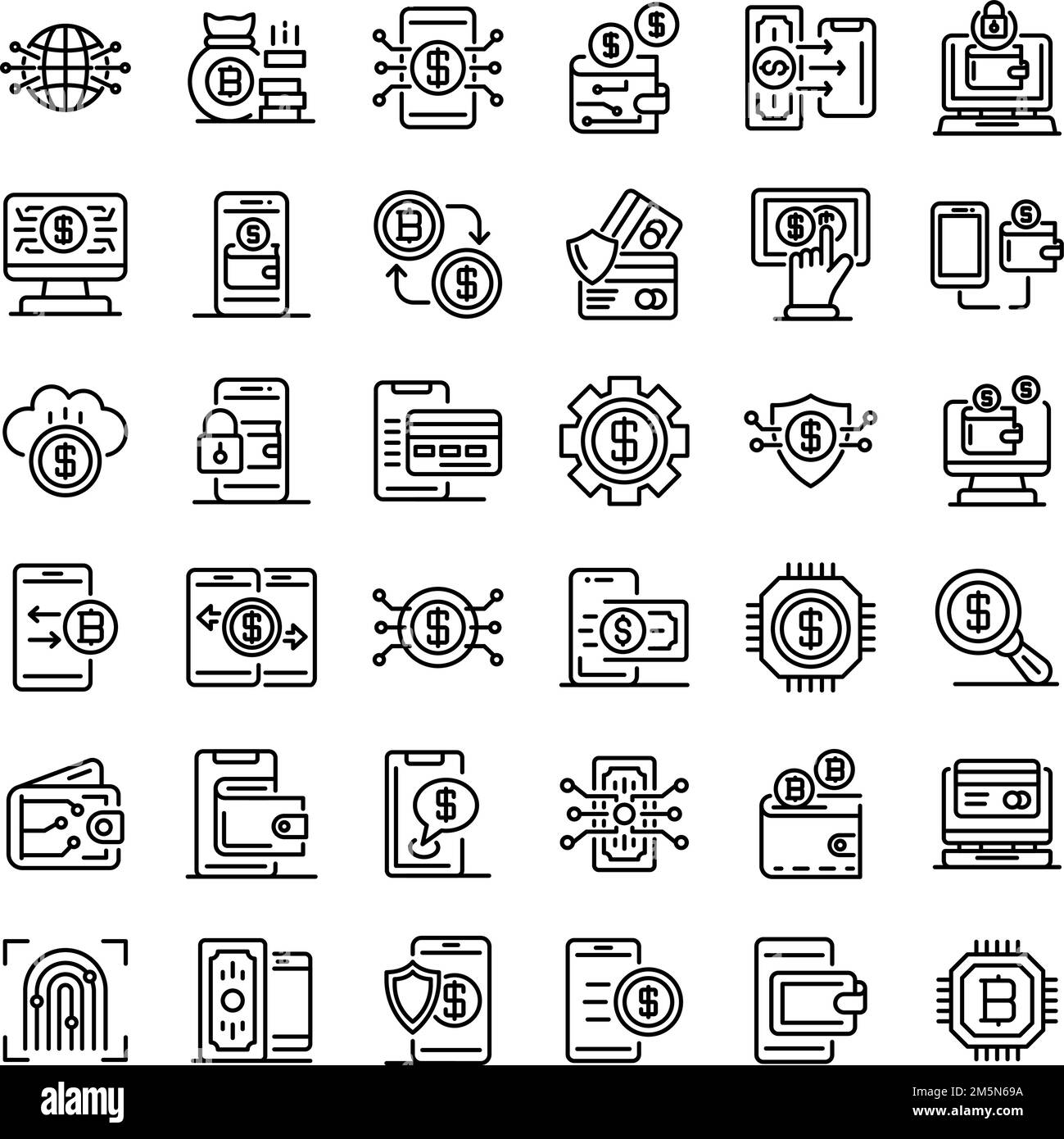 Digital wallet icons set. Outline set of digital wallet vector icons ... Digital wallet icons set. Outline set of digital wallet vector icons ...