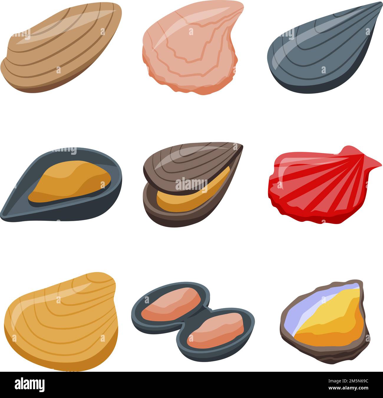 Mussels icons set. Isometric set of mussels vector icons for web design ...