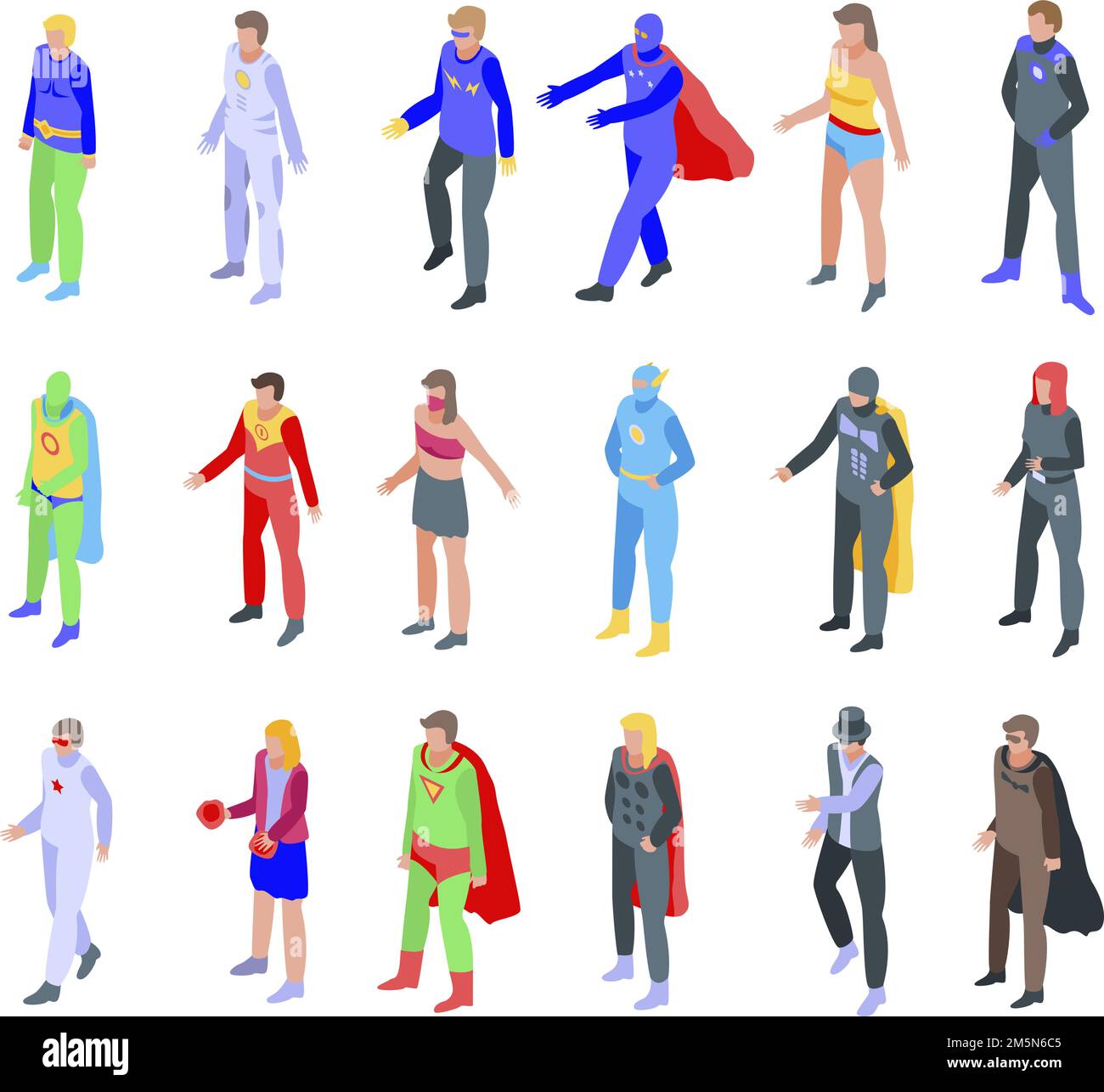 Superhero icons set. Isometric set of superhero vector icons for web ...