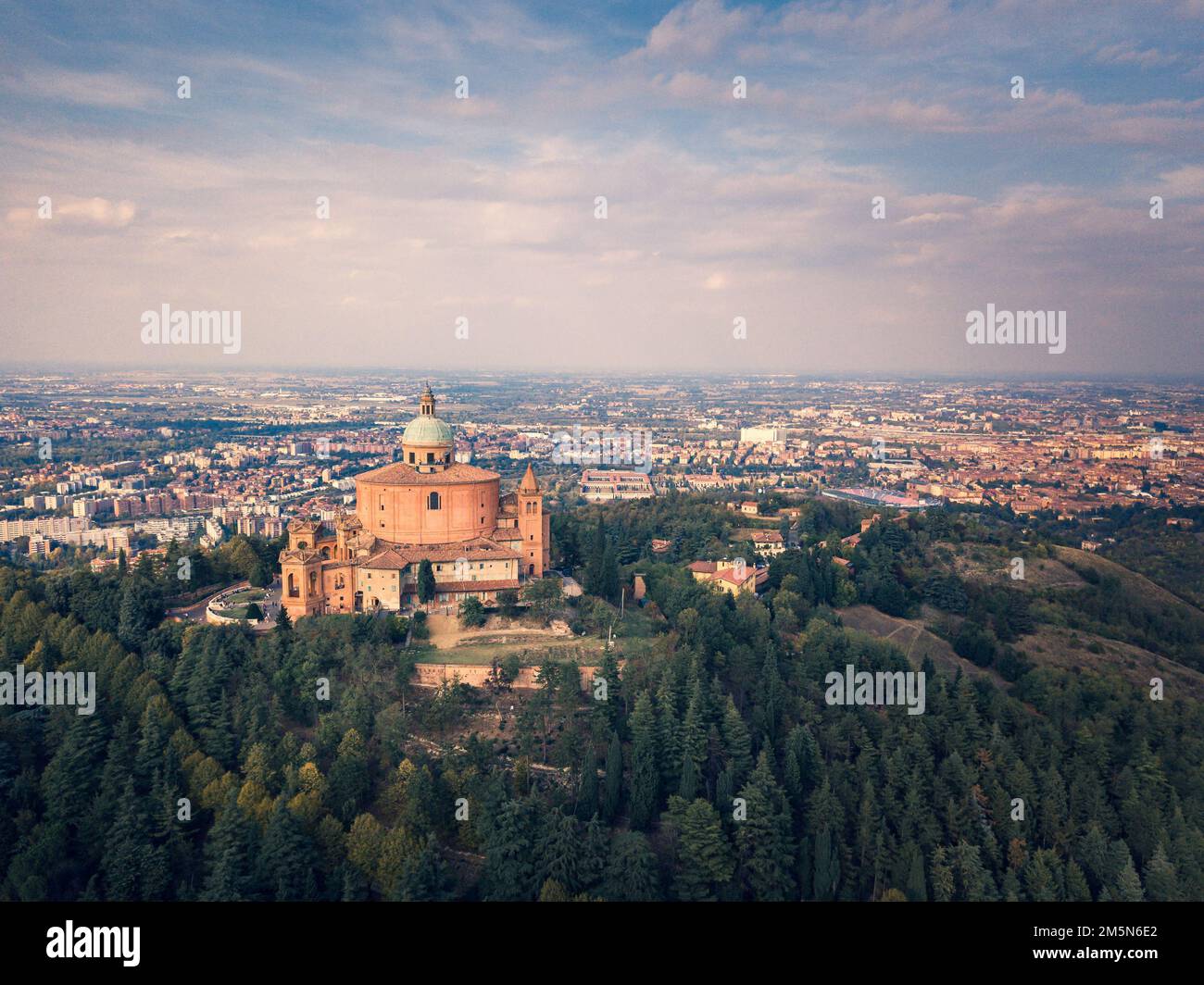 An aerial view of the Sanctuary of the Blessed Virgin of San Luca on ...